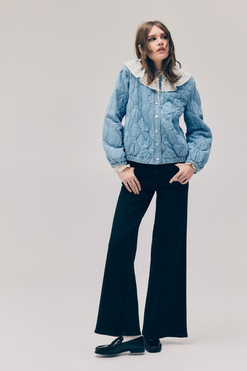 H&M H&M Quilted Denim Jacket with Dropped Shoulders and Elasticated Cuffs